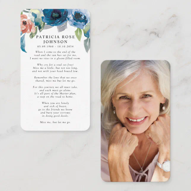 Blue Roses Photo Sympathy Funeral Memorial Card | Zazzle