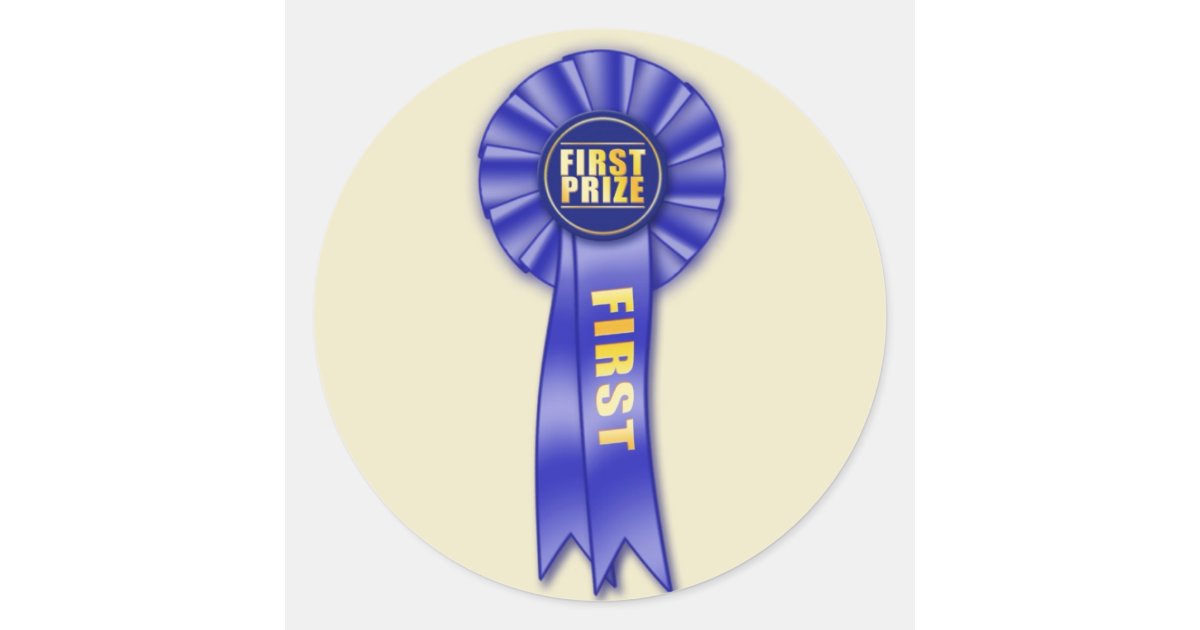 blue rosette first prize sticker | Zazzle
