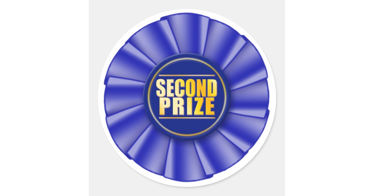 blue rosette second prize sticker | Zazzle