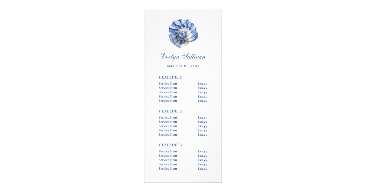 Blue seashell logo price list rack card | Zazzle