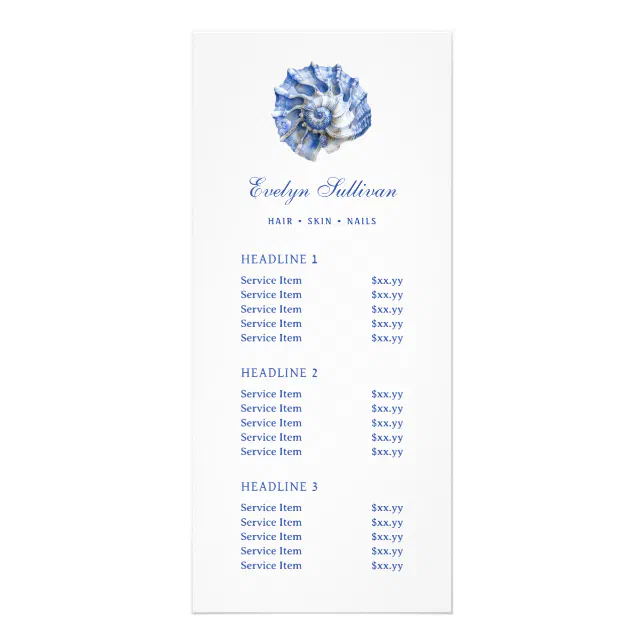 Blue seashell logo price list rack card | Zazzle