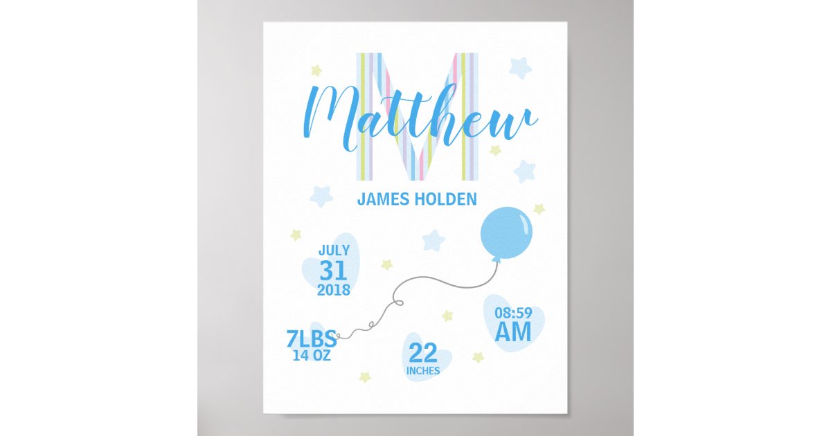 Blue Shades Birth Stat Design Poster | Zazzle