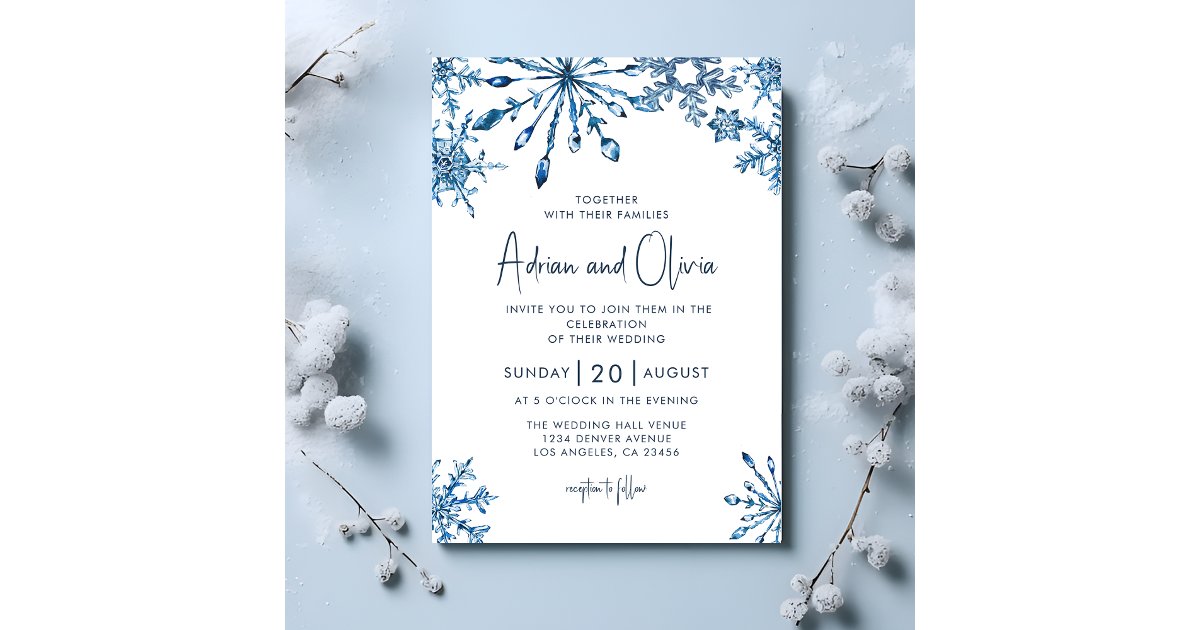 Blue Simple Winter wonderland Snowflake Wedding Invitation | Zazzle