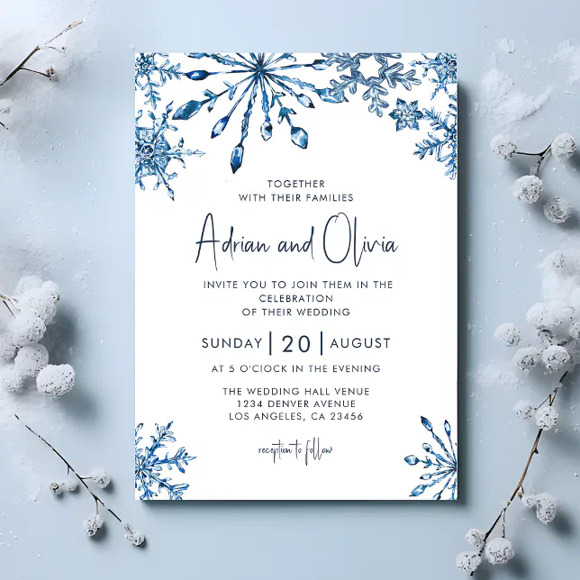 Blue Simple Winter wonderland Snowflake Wedding Invitation | Zazzle