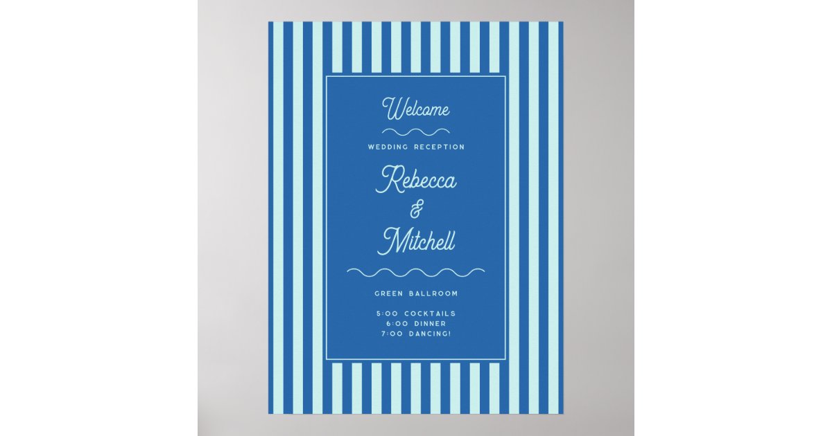 Blue Stripe Vintage Wedding Welcome Poster | Zazzle