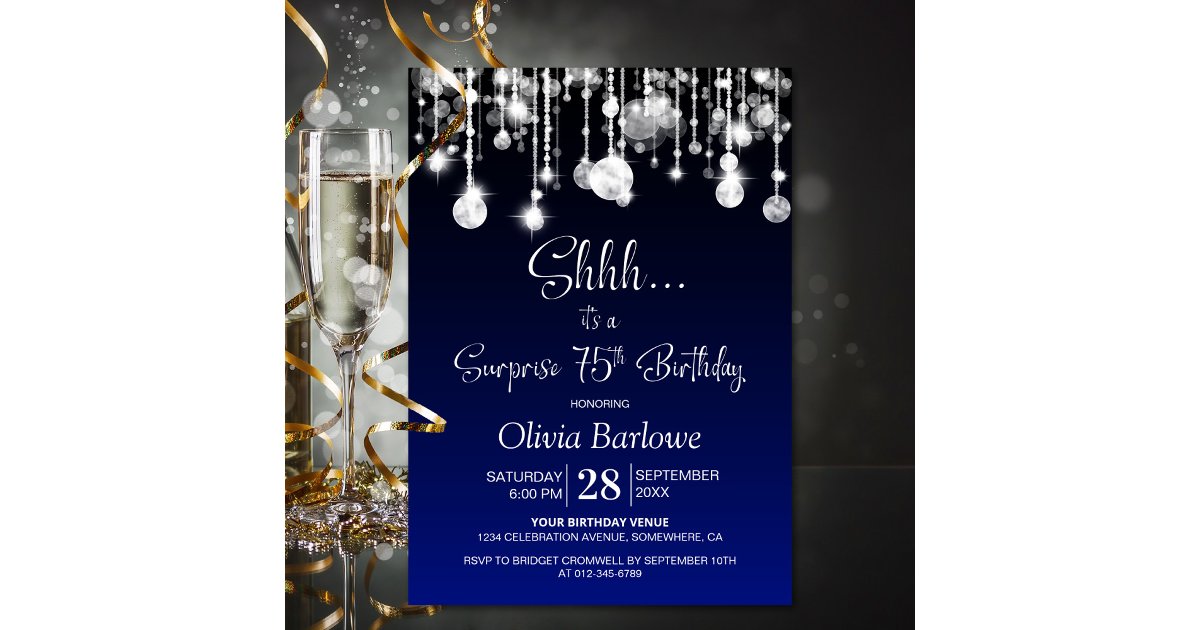 Blue Surprise 75th Birthday Party Invitation | Zazzle