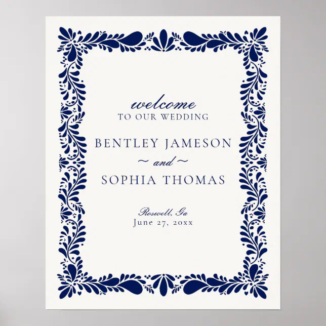 Blue Talavera Tile Spanish Fiesta Wedding Welcome Poster | Zazzle