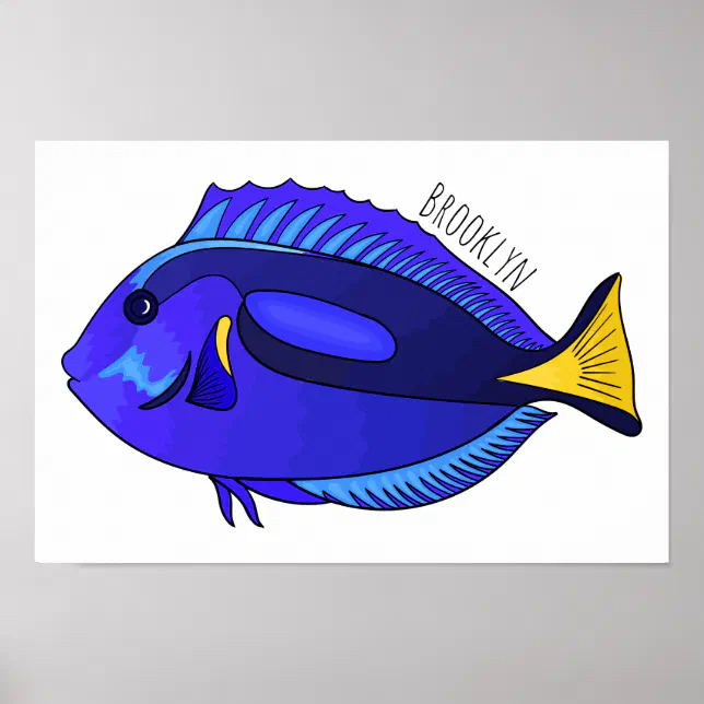 Blue tang fish cartoon illustration poster | Zazzle