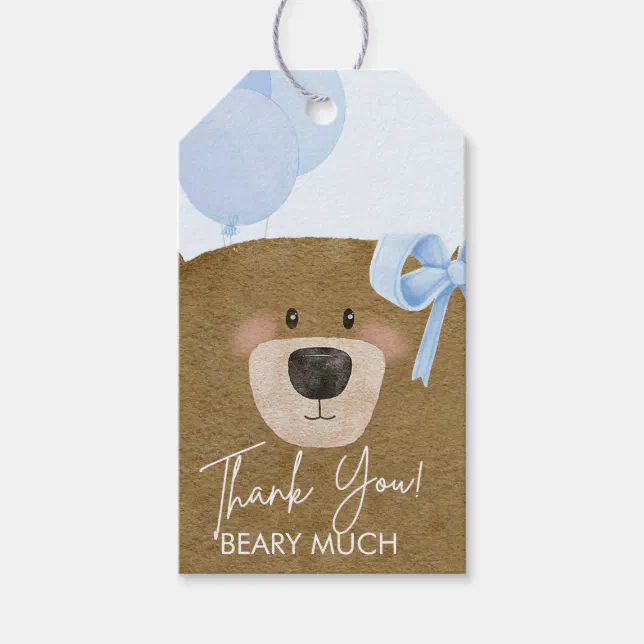 Blue Teddy We Can Bearly Wait Boy Baby Shower Gift Tags | Zazzle