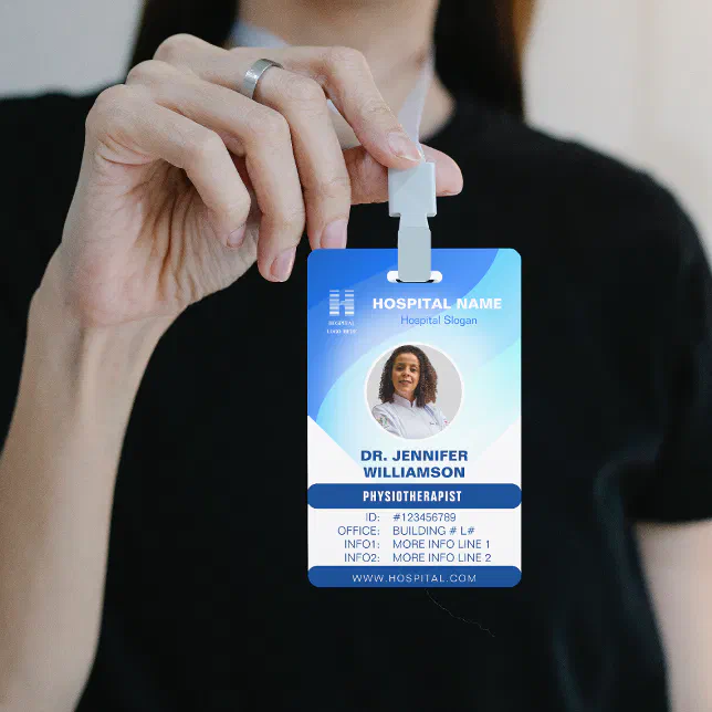 Blue Template Hospital QR Code Employee Photo ID Badge | Zazzle