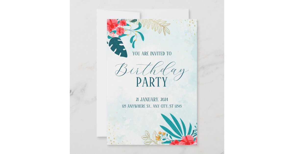 Blue Watercolor Birthday Party Invitation Card | Zazzle