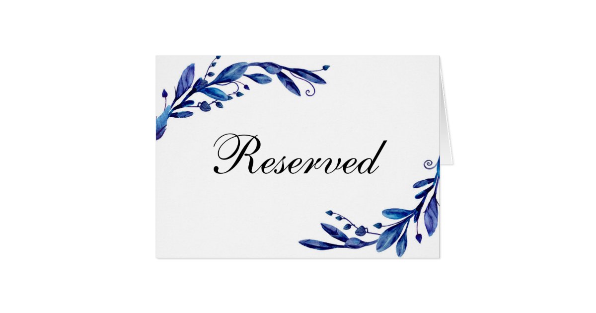 Blue wedding reserved sign. Navy floral table card | Zazzle