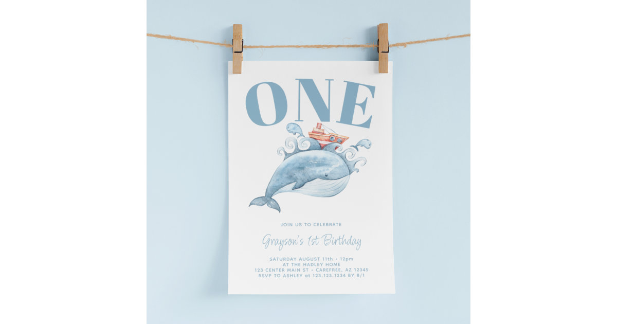 Blue Whale First Birthday Party Invitation | Zazzle
