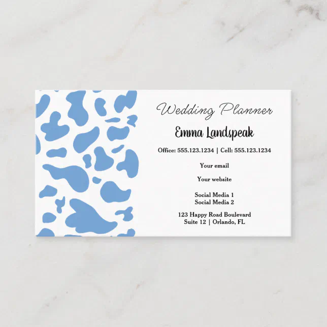 Blue & White Cow Print, QR Code Business Card | Zazzle