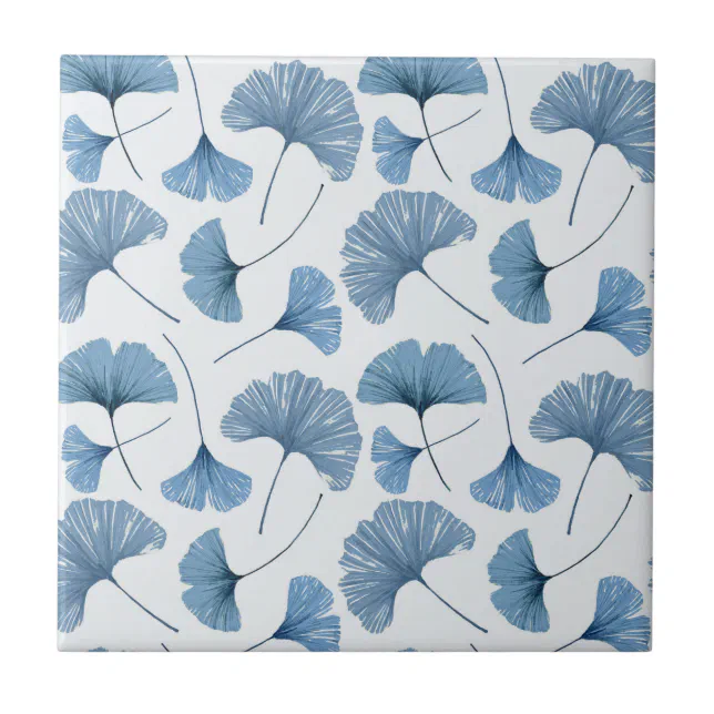 Blue & White Gingko leaf pattern Tile | Zazzle