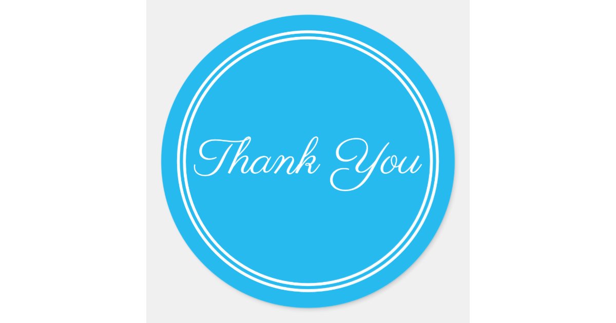 blue White Script Calligraphy Thank You Sticker | Zazzle