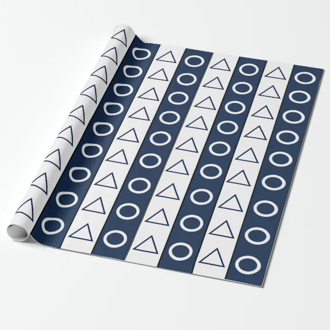 Blue White Stripes Circle Triangle Geometric Wrapping Paper | Zazzle