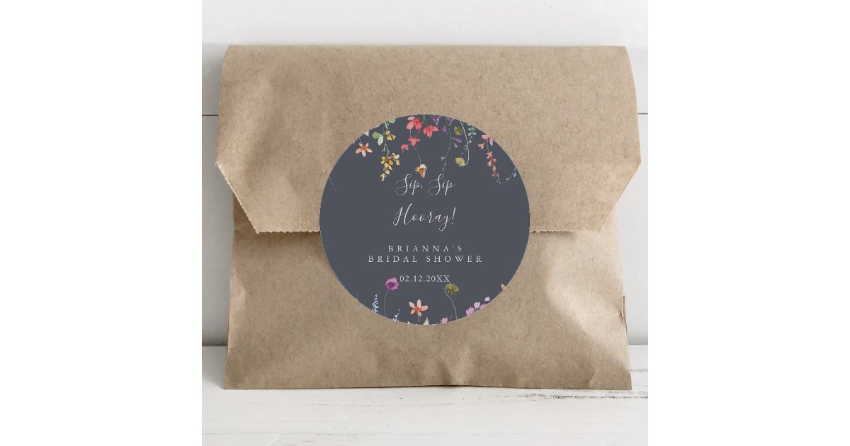 Blue Wild Floral Sip Sip Hooray Bridal Shower Classic Round Sticker ...