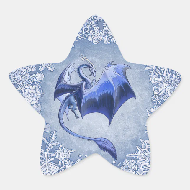 Blue Winter Dragon Fantasy Nature Art Star Sticker | Zazzle