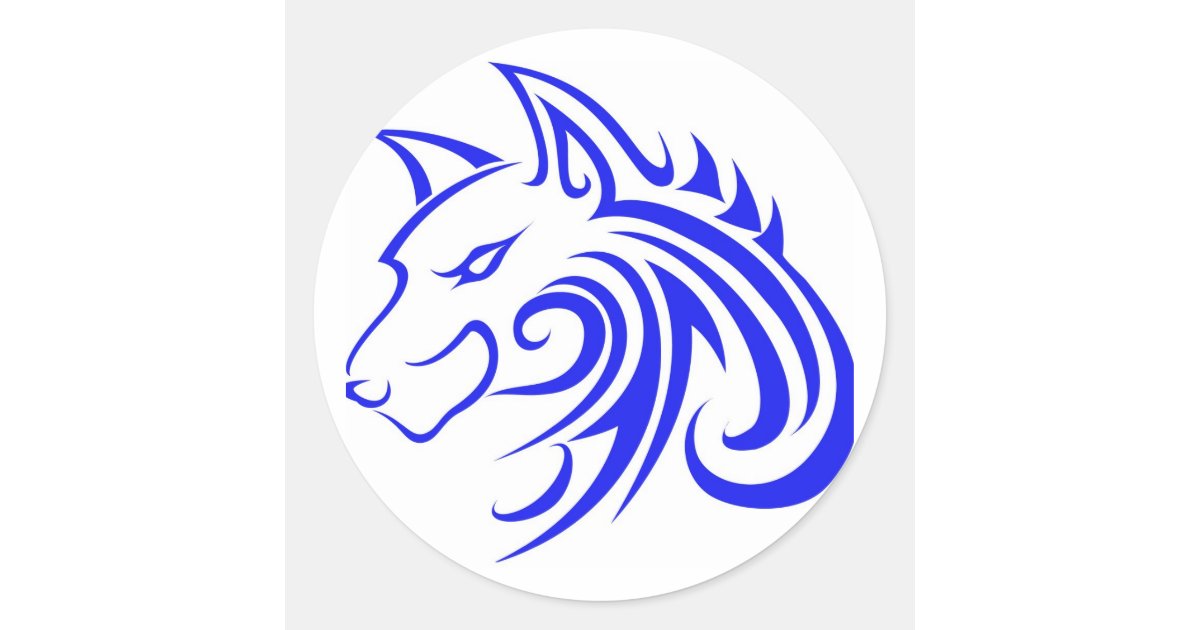 Blue Wolf Head Classic Round Sticker | Zazzle