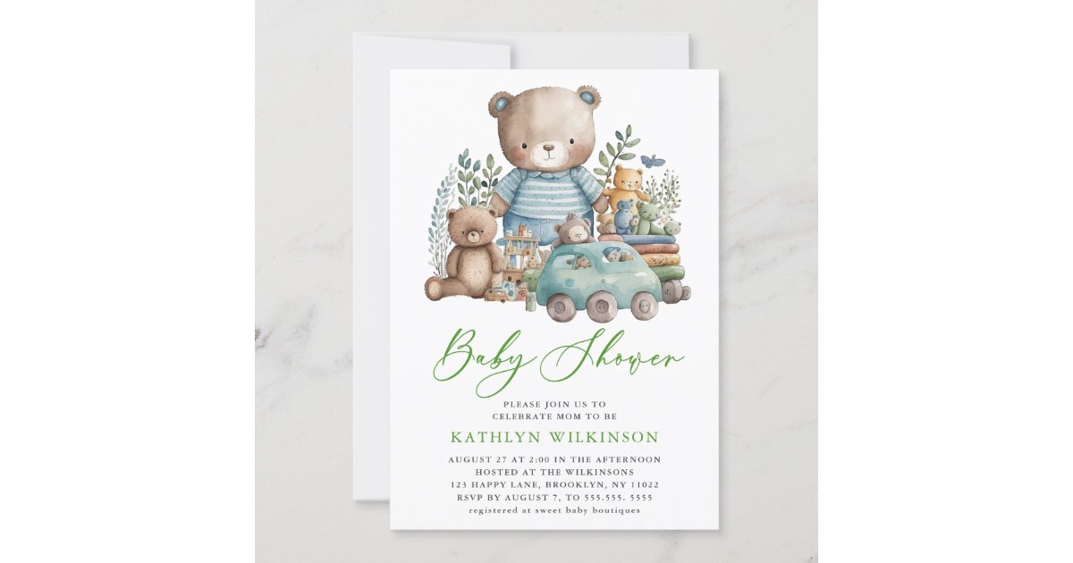 Blue Woodland We Can Barely Wait Boy Baby Shower Invitation | Zazzle