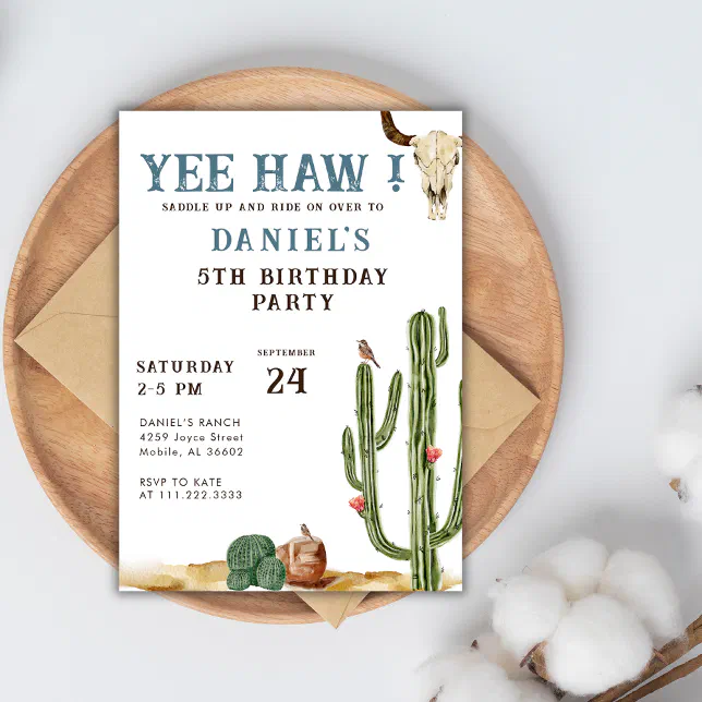 Blue Yee Haw Western Rodeo Cowboy Birthday Invitation | Zazzle
