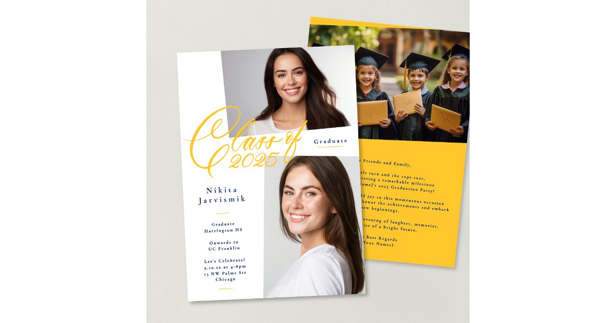 BLUE & YELLOW Class of 2025 Photo Graduation Party Invitation | Zazzle