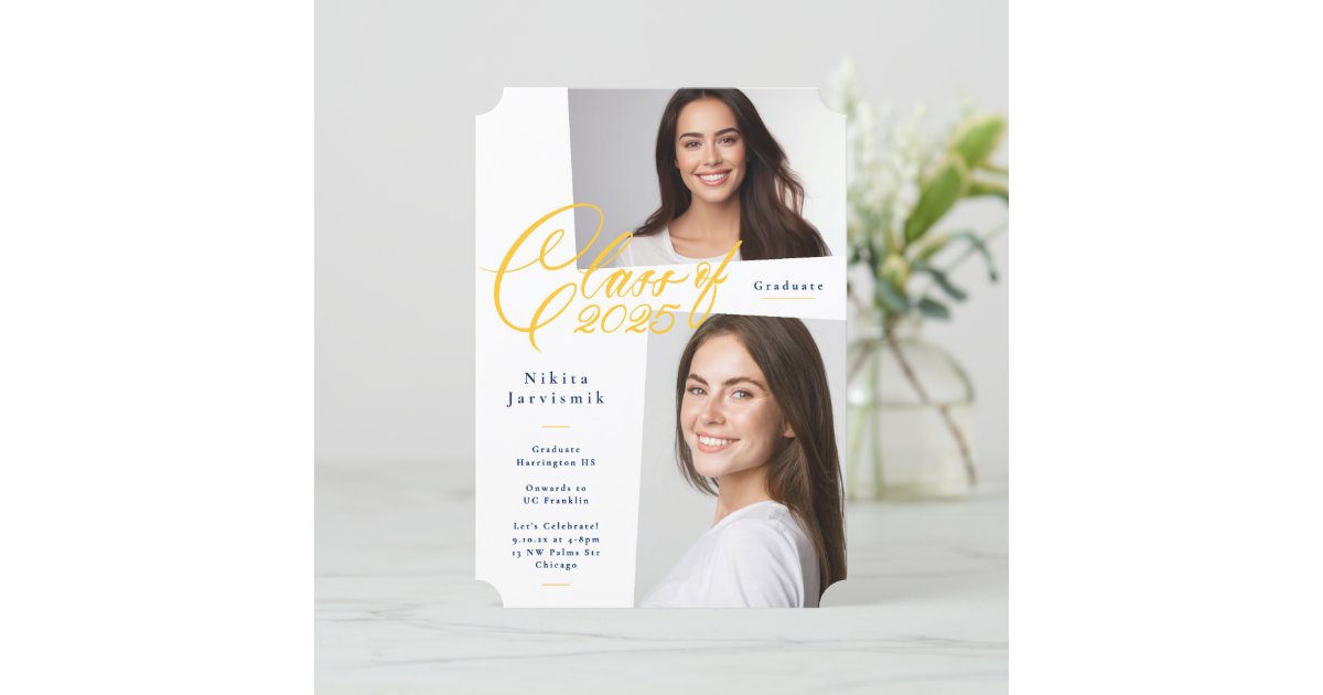 BLUE & YELLOW Class of 2025 Photo Graduation Party Invitation | Zazzle