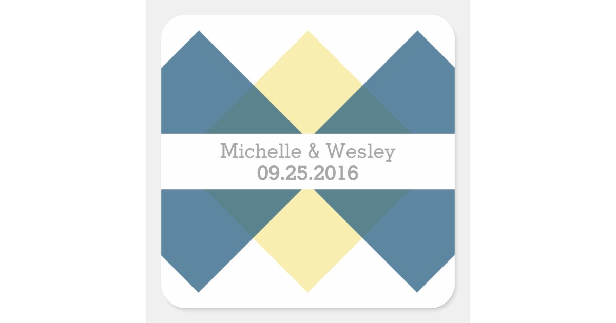 Blue Yellow Geometric Triad Wedding Stickers | Zazzle