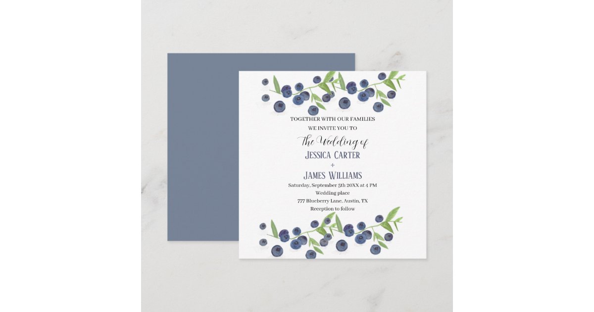 Blueberries Blueberry Fruit Watercolor Wedding Invitation | Zazzle