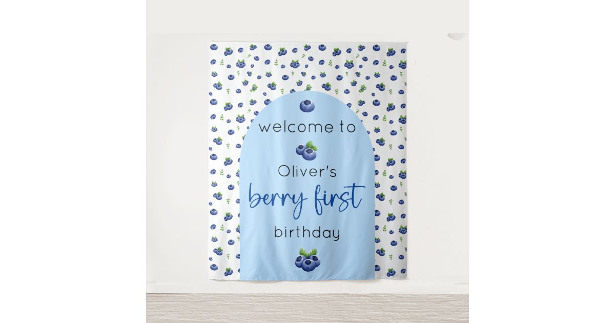 Blueberry 1st Birthday Berry First Backdrop Tapestry | Zazzle