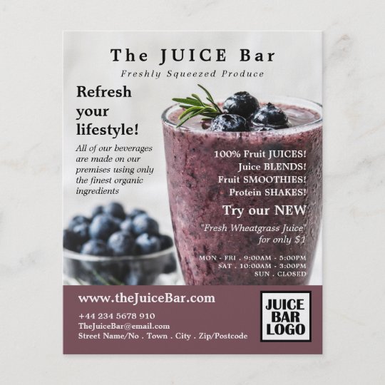 Blueberry Smoothie, Juice Bar Advertising Flyer | Zazzle.co.uk