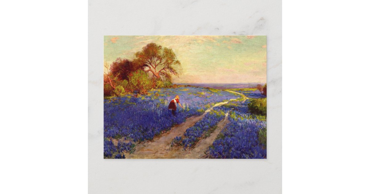 Bluebonnet Scene with Girl Postcard | Zazzle