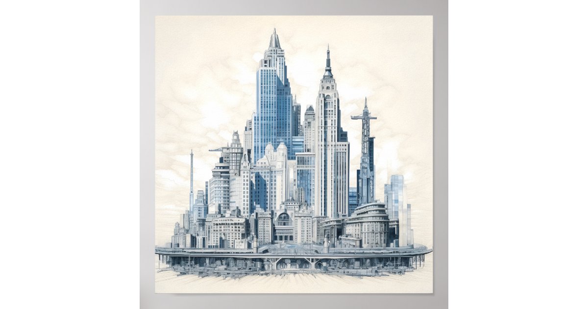 Blueprint Style Design of a City Poster | Zazzle