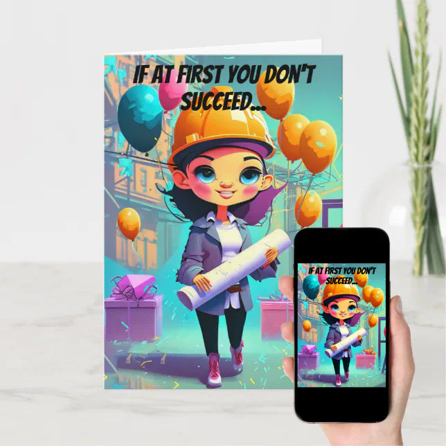 Blueprints and Female Engineer Birthday Card | Zazzle