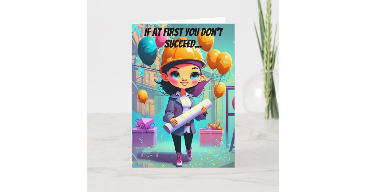 Blueprints and Female Engineer Birthday Card | Zazzle