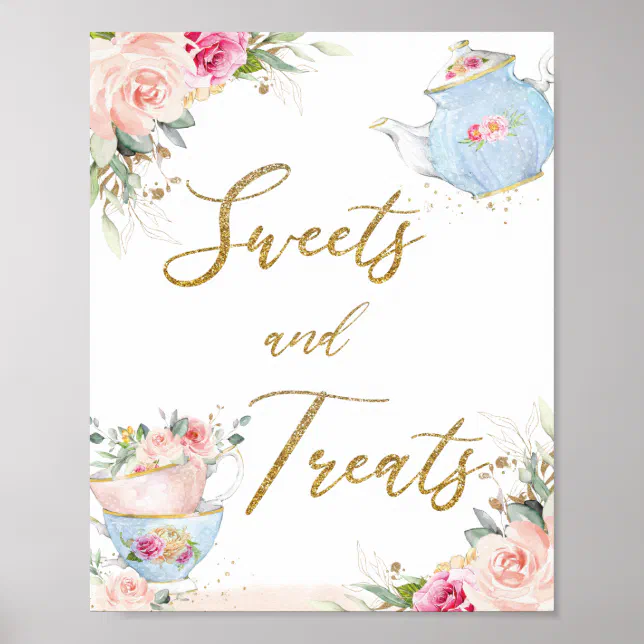 Blush Floral Tea Party Sweets & Treats Bridal Baby Poster | Zazzle