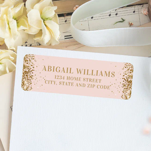 Blush Pink and Gold Glitter Return Address | Zazzle