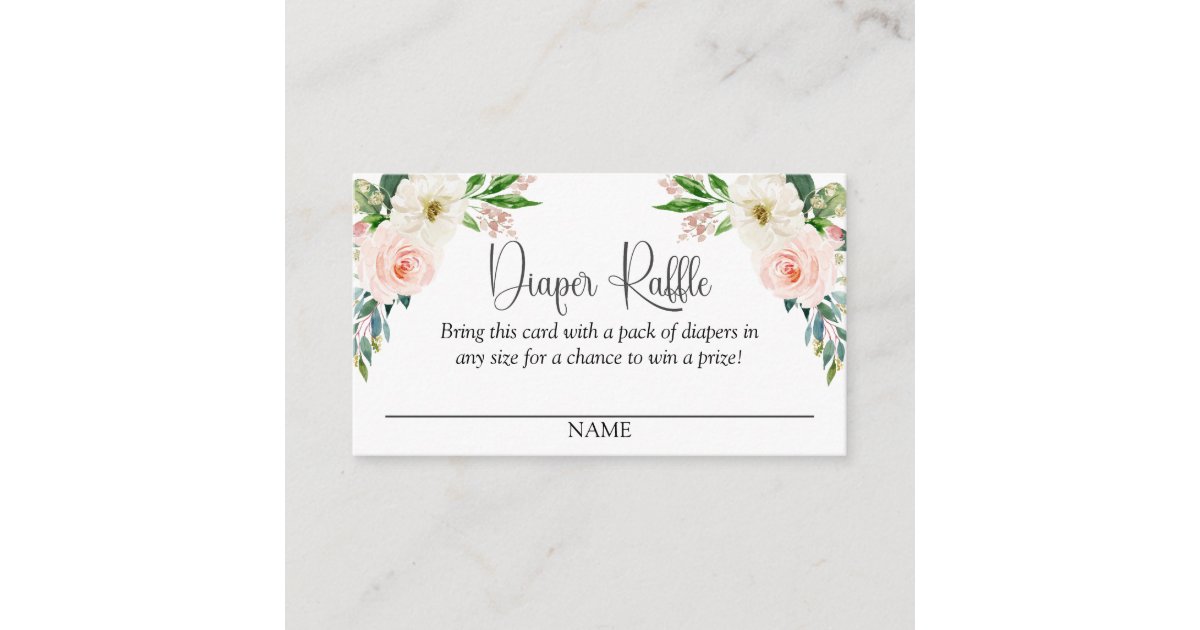 Blush Pink Floral Diaper Raffle Script Text Enclosure Card | Zazzle