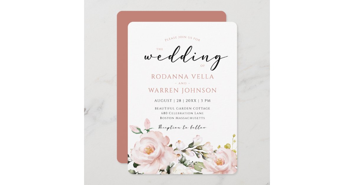 Blush Pink Floral Wedding Invitation | Zazzle