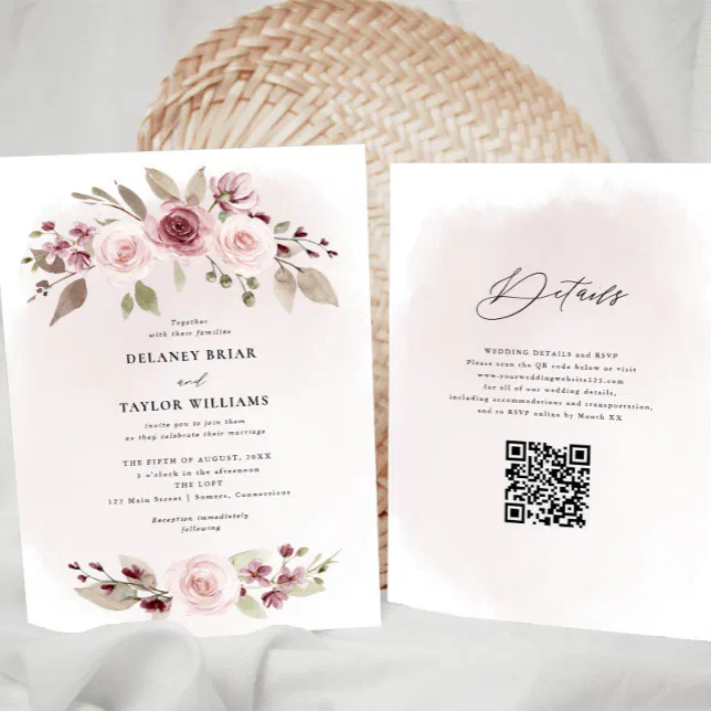 Blush Pink Floral Wreath Wedding One Piece Invitation | Zazzle