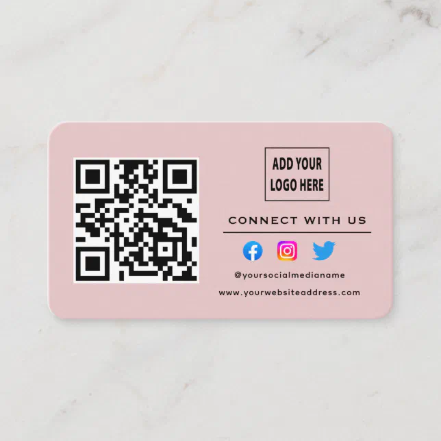 Blush Pink Follow Scan To Connect With Us QR Code Business Card | Zazzle