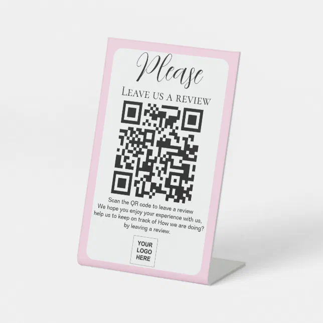 Blush Pink Leave us a review QR code Pedestal Sign | Zazzle
