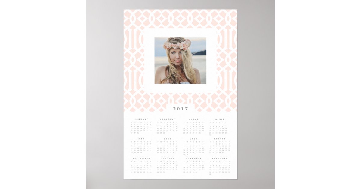 Blush Trellis 16x24 2017 Yearly Photo Calendar Poster | Zazzle