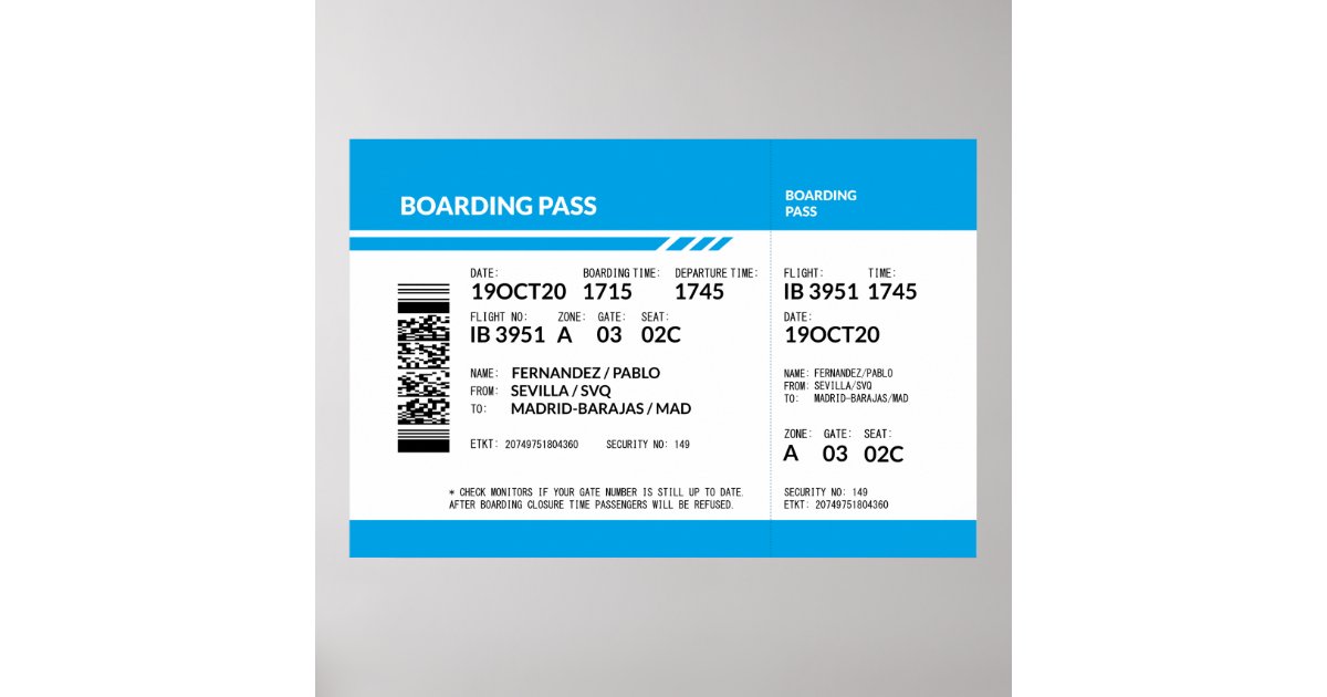 Boarding Pass (blue) Poster | Zazzle