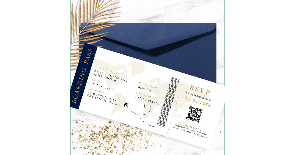 Boarding Pass Destination wedding QR code Rsvp Invitation | Zazzle