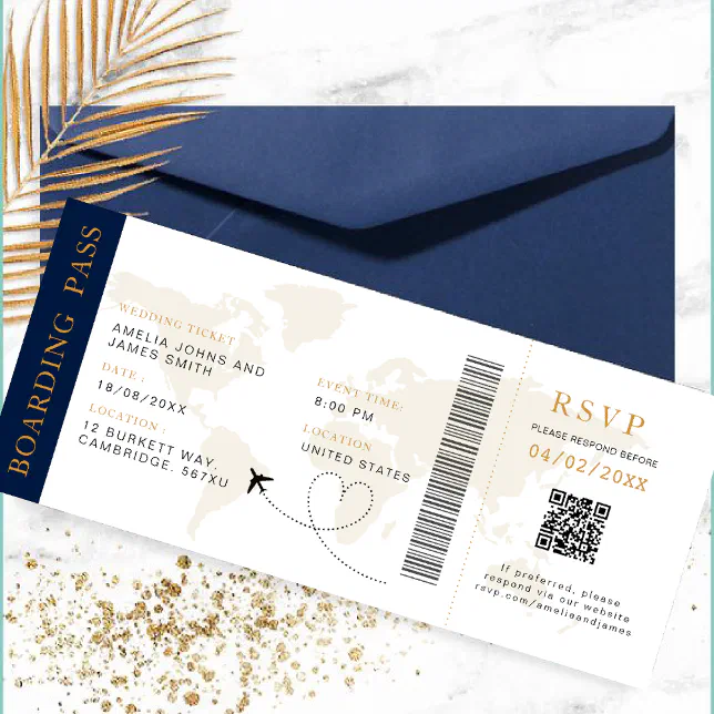 Boarding Pass Destination wedding QR code Rsvp Invitation | Zazzle
