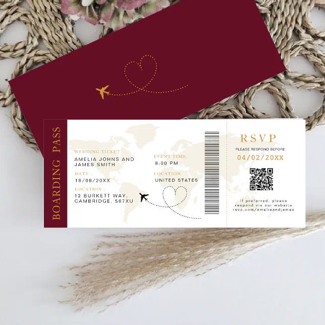 Boarding Pass Destination wedding QR code Rsvp Invitation | Zazzle