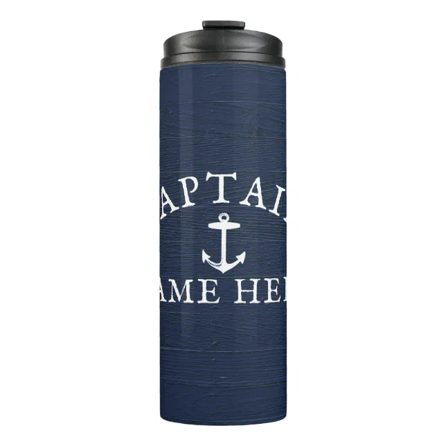 Boat Captain Name Nautical Anchor Navy Blue Thermal Tumbler | Zazzle
