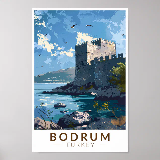 Bodrum Castle Turkey Travel Art Vintage Poster | Zazzle